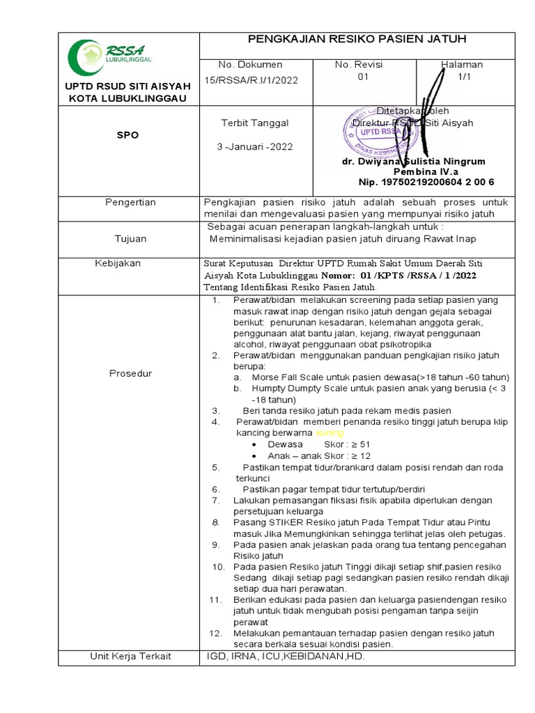 SOP PENGKAJIAN RISIKO PASIEN jatuh | PDF
