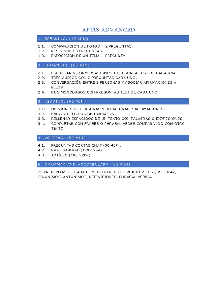 Temario Útil para APTIS ADVANCED | PDF
