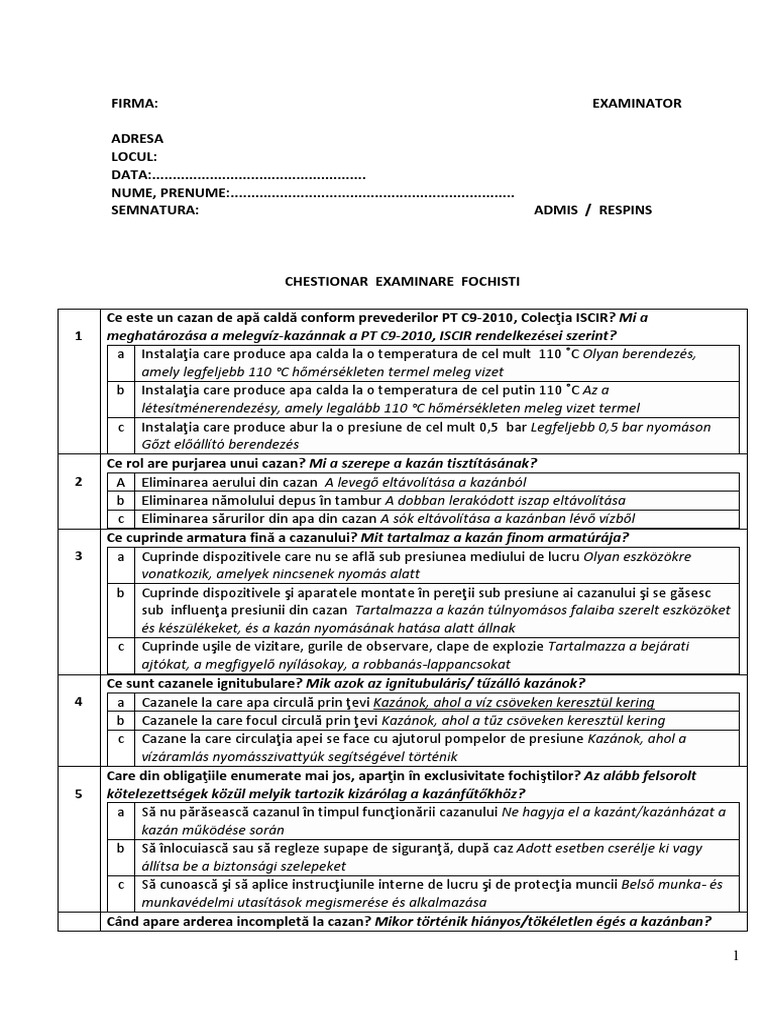 Chestionar Fochist Fara Raspunsuri | PDF