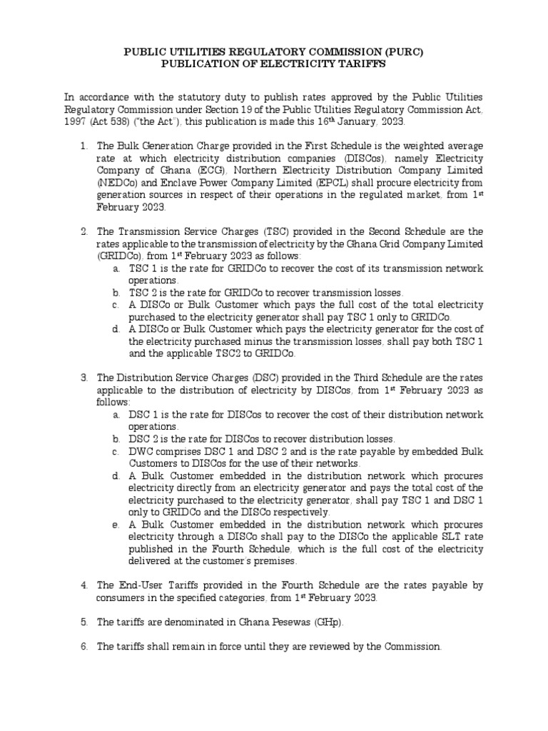 Ghana Gazetted Tariff 2023 Q1 | PDF | Electric Power Transmission ...