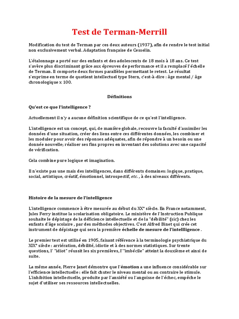 Test de quotient intellectuel Terman-Merrill | PDF | Quotient ...