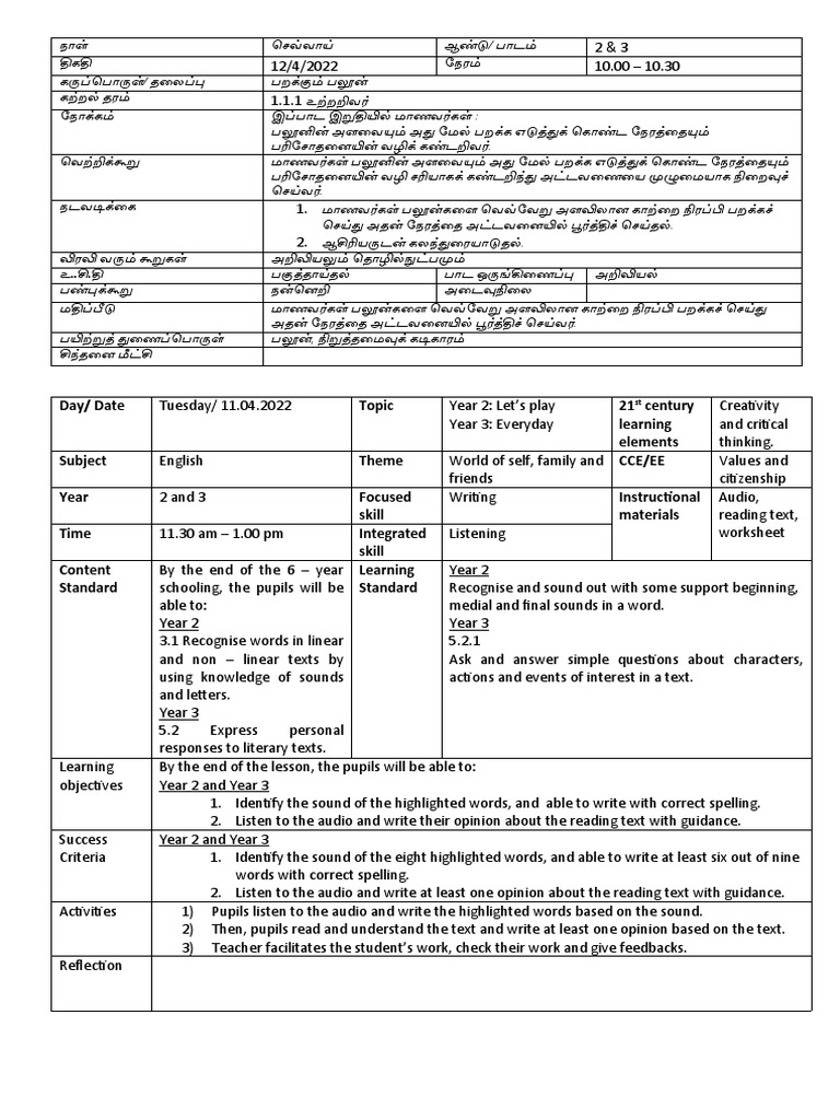 Tomorrow Lesson Plan | PDF