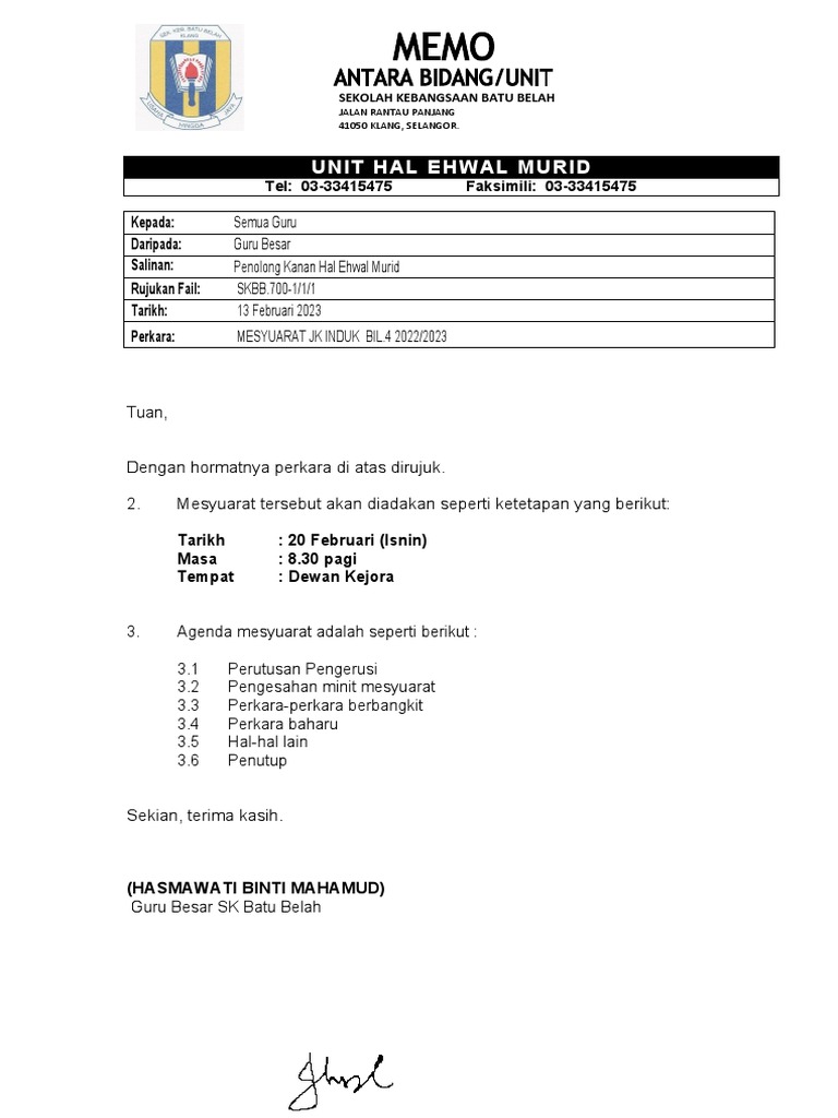 Memo Mesyuarat HEM | PDF