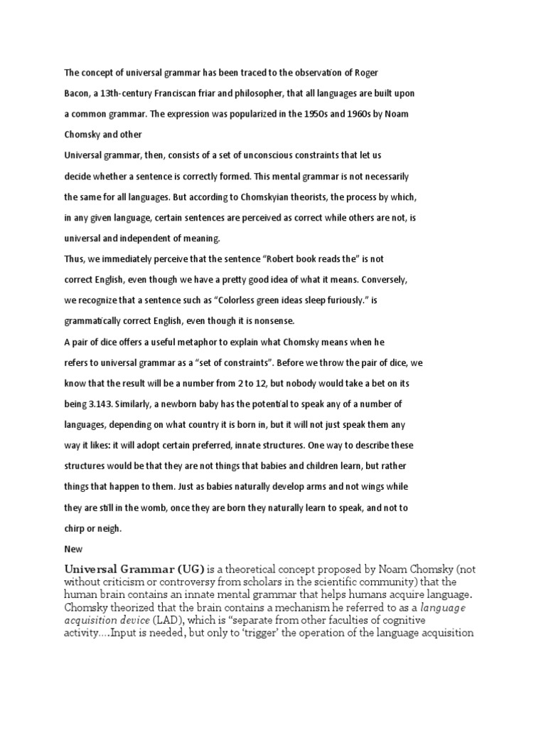Noam Chomsky's Theory of Universal Grammar: An Innate Mental Grammar ...