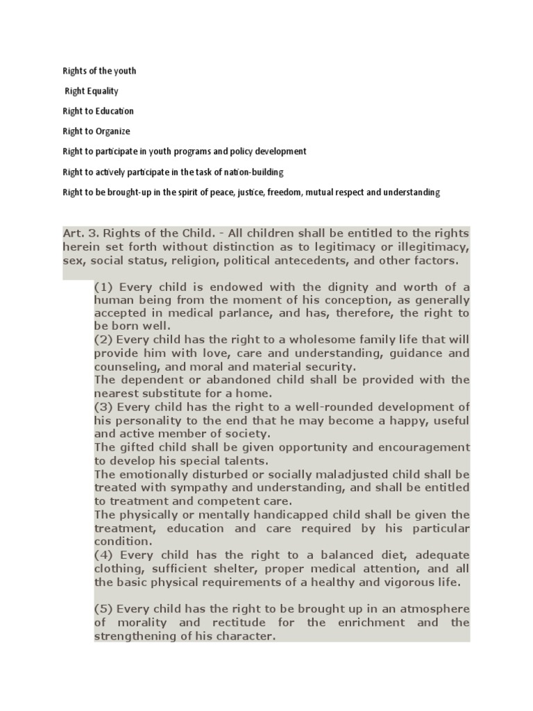 Rights of The Youth | PDF | Social Equality | Rights