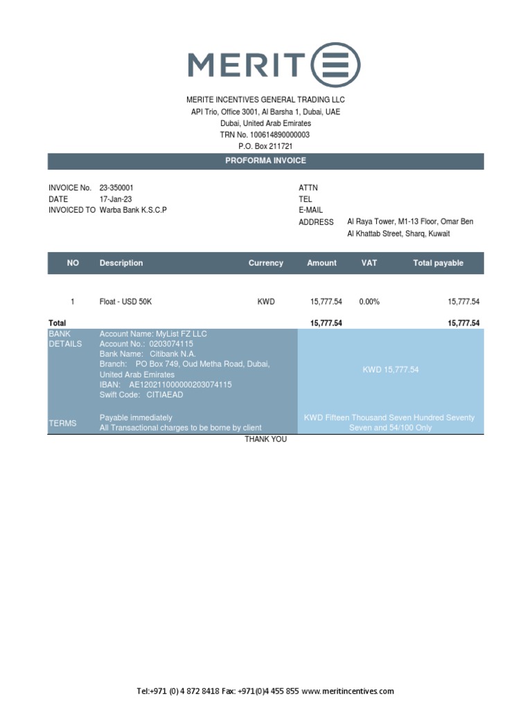 23-350001 Merit - Warba Invoice | PDF