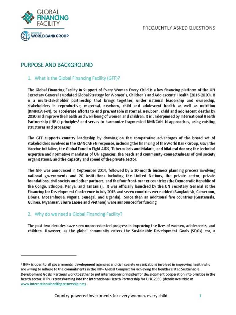Frequently Asked Questions About the Global Financing Facility (GFF ...