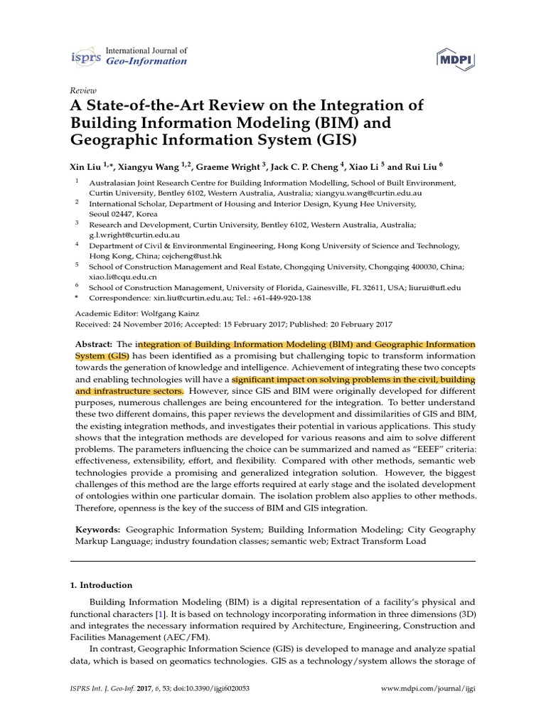 A State of The Art Review On The Integration of BIM and GIS1 | PDF | Building Information ...