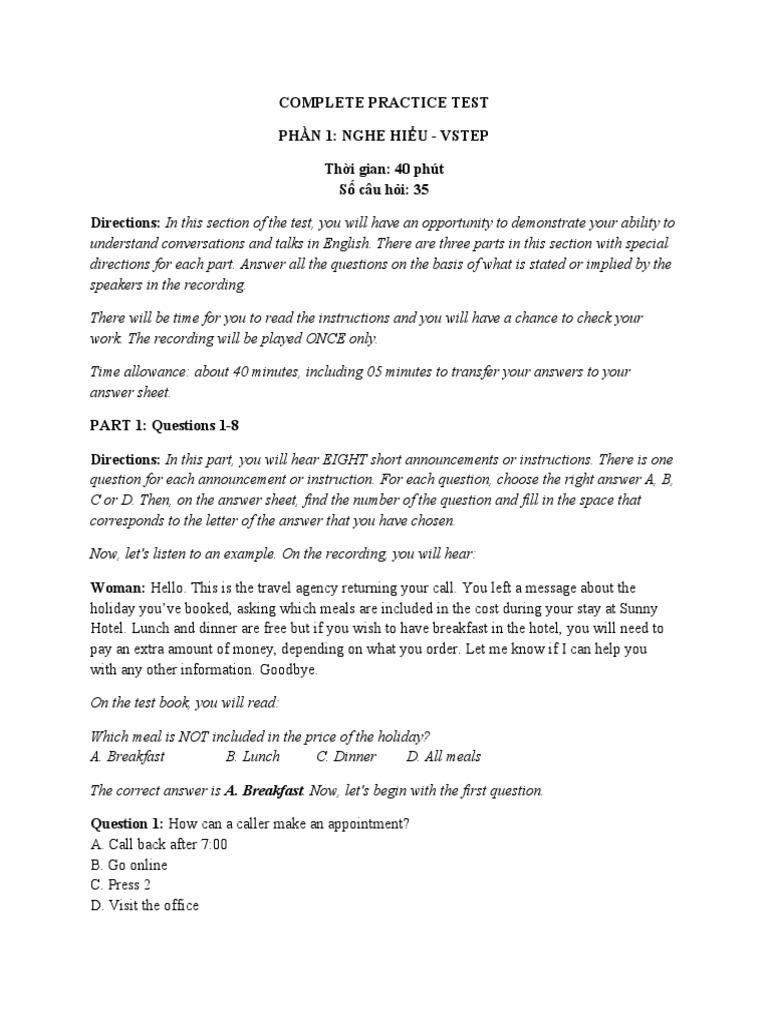 Practice test-LISTENING-student | PDF | Meal | Libraries