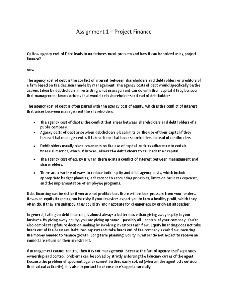 Assignment 1 - Project Finance | PDF | Equity (Finance) | Debt