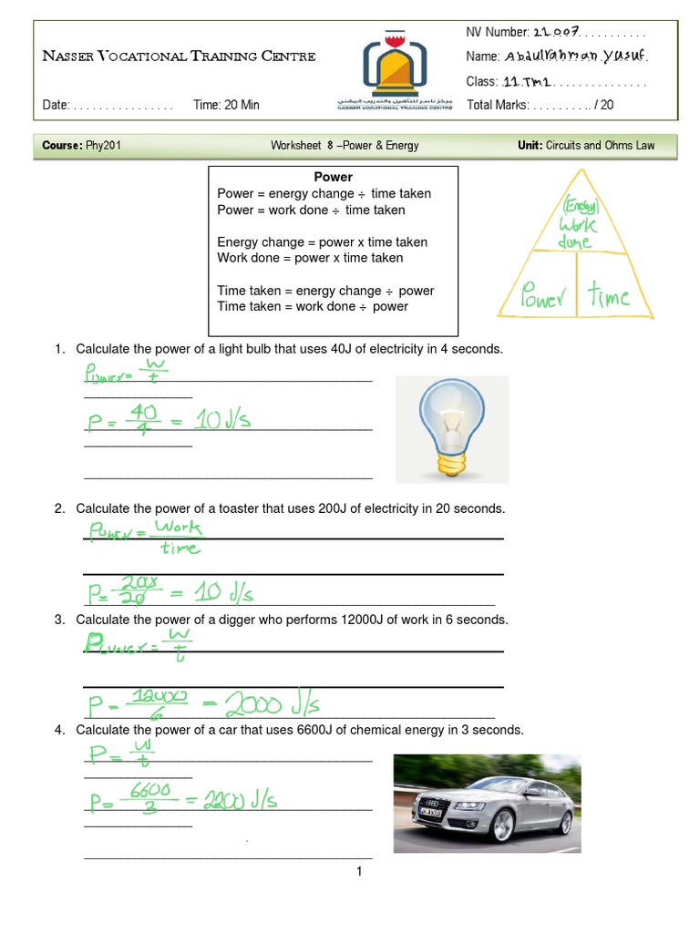 Worksheet 8 2022-2023 2 - Compressed | PDF | Watt | Electromagnetism