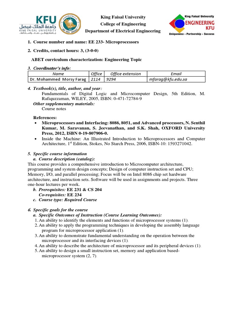 EE233 Student Syllabus PDF | PDF | Central Processing Unit | Engineering