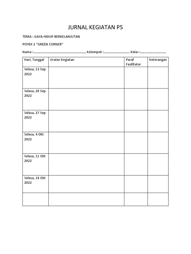 Jurnal Kegiatan P5 Gaya Hidup Berklanjutan | PDF