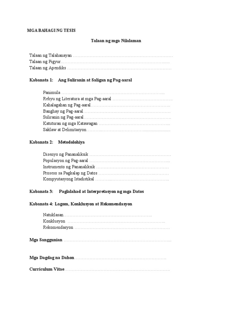 Mga Bahagi NG Tesis | PDF