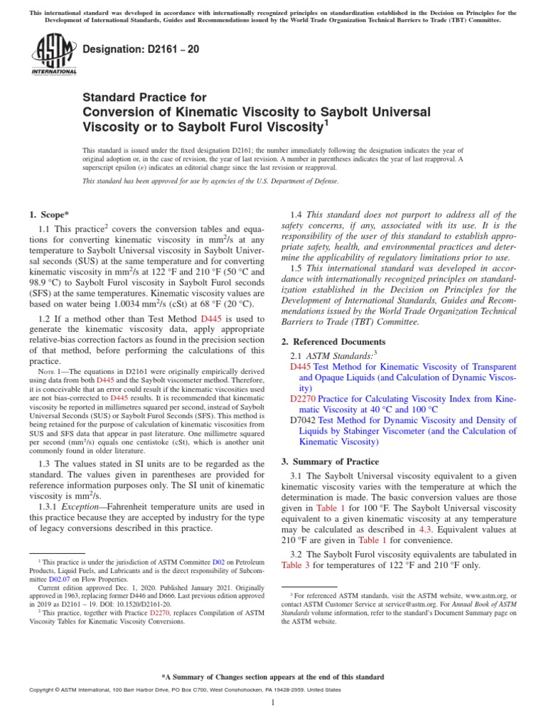 ASTM D 2161 Standard Practice For Conversion of Kinematic Viscosity To ... ASTM D 2161 Standard Practice For Conversion of Kinematic Viscosity To ...