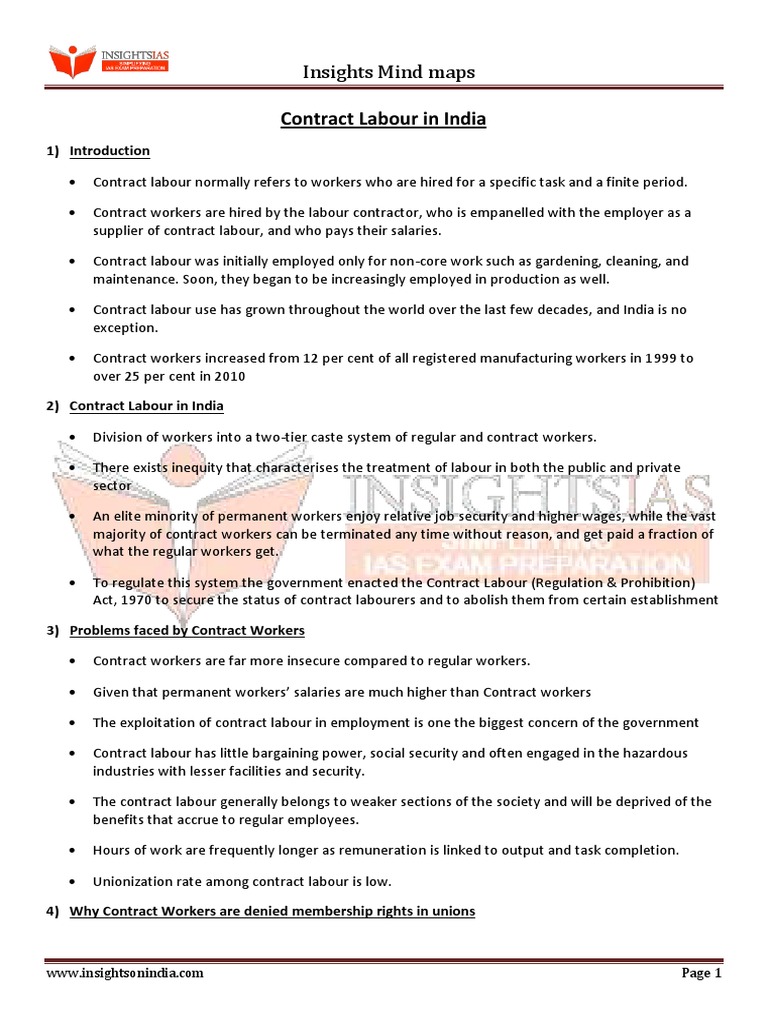 Contract Labour Issues in India | PDF | Employment | Labour Economics