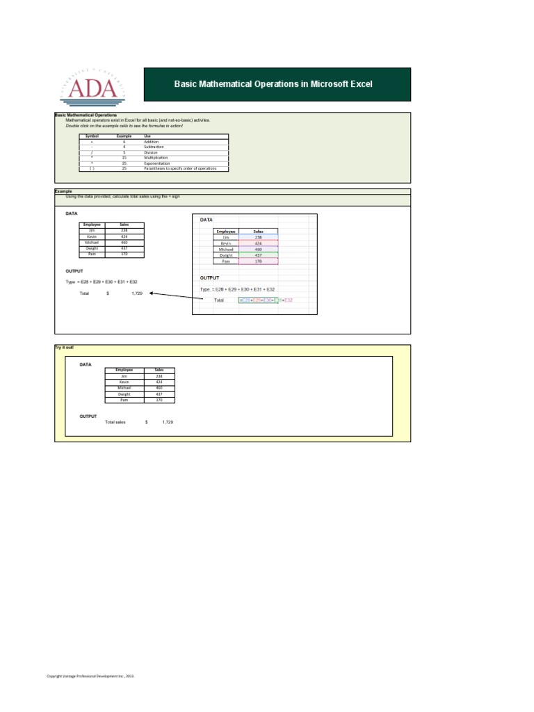 Basic Mathematical Operations in Microsoft Excel | PDF | Microsoft Excel | Computing
