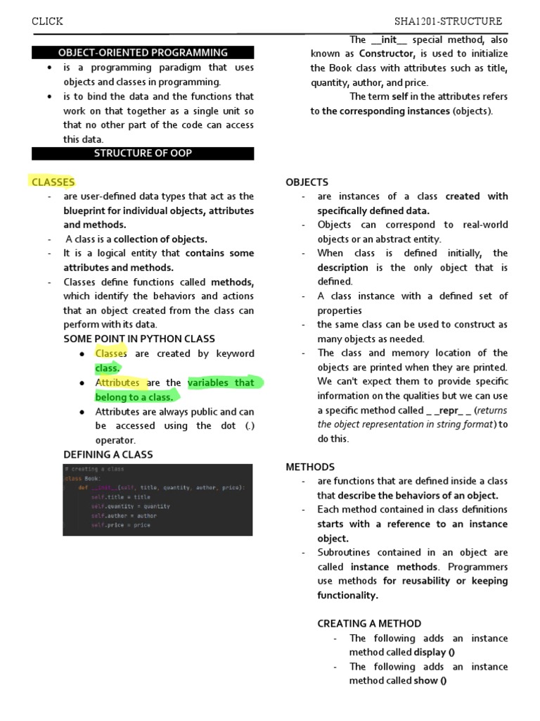 Object Oriented Programming Pdf Class Computer Programming