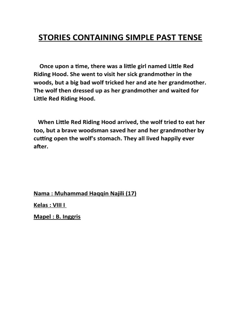 Simple Past Tense Story: Red Riding Hood | PDF