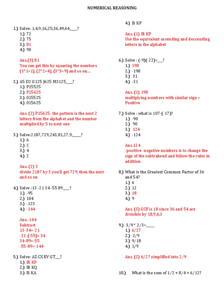 Numerical Reasoning | PDF | Mathematics | Arithmetic