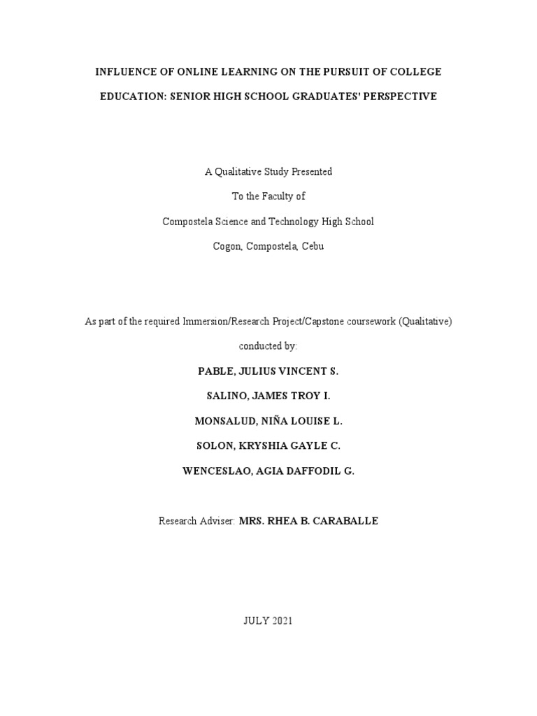 Final Paper Influence of Online Learning On The Pursuit of College Education | PDF | Educational ...