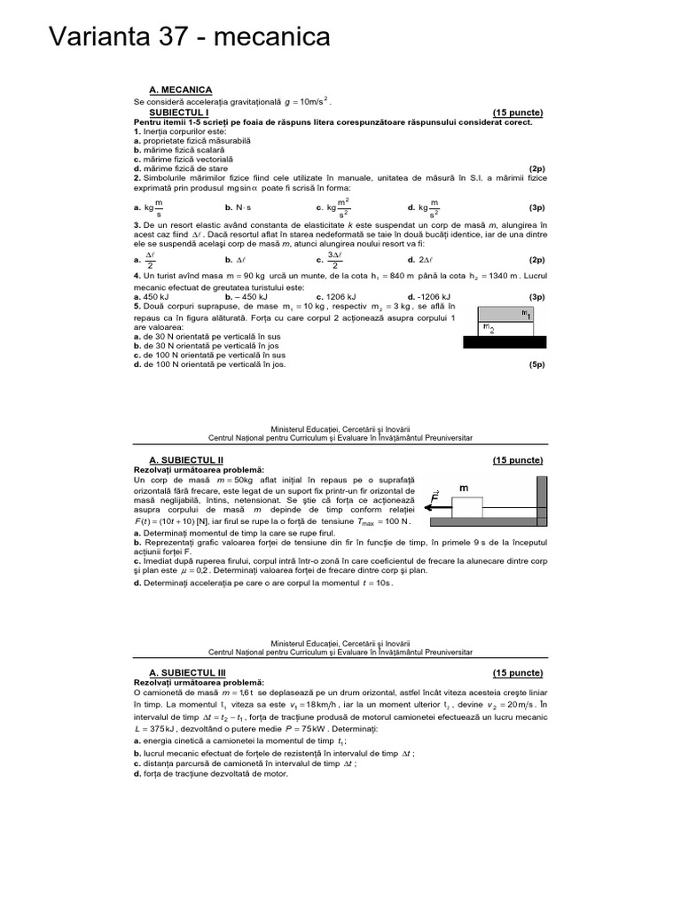 Varianta 37 MECANICA | PDF