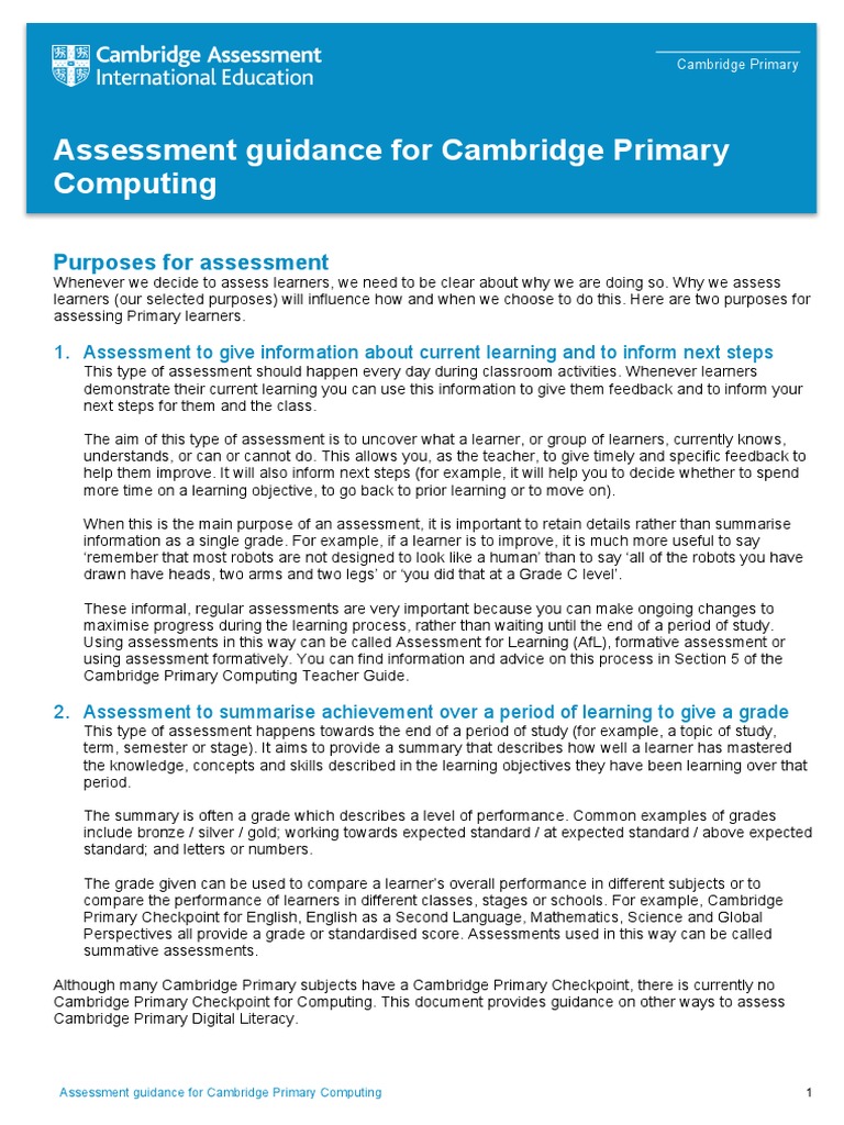 0059 Primary Computing Assessment Guidance - tcm142-635628 | PDF ...