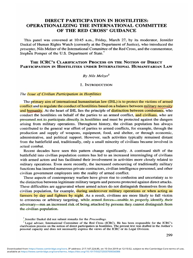 Nils Melzer The ICRC's Clarification Process On The Notion of Direct Participation in ...