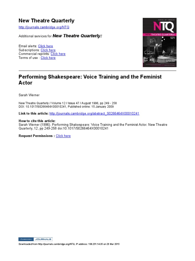 Performing Shakespeare - Voice Training and The Feminist Actor Sarah ...