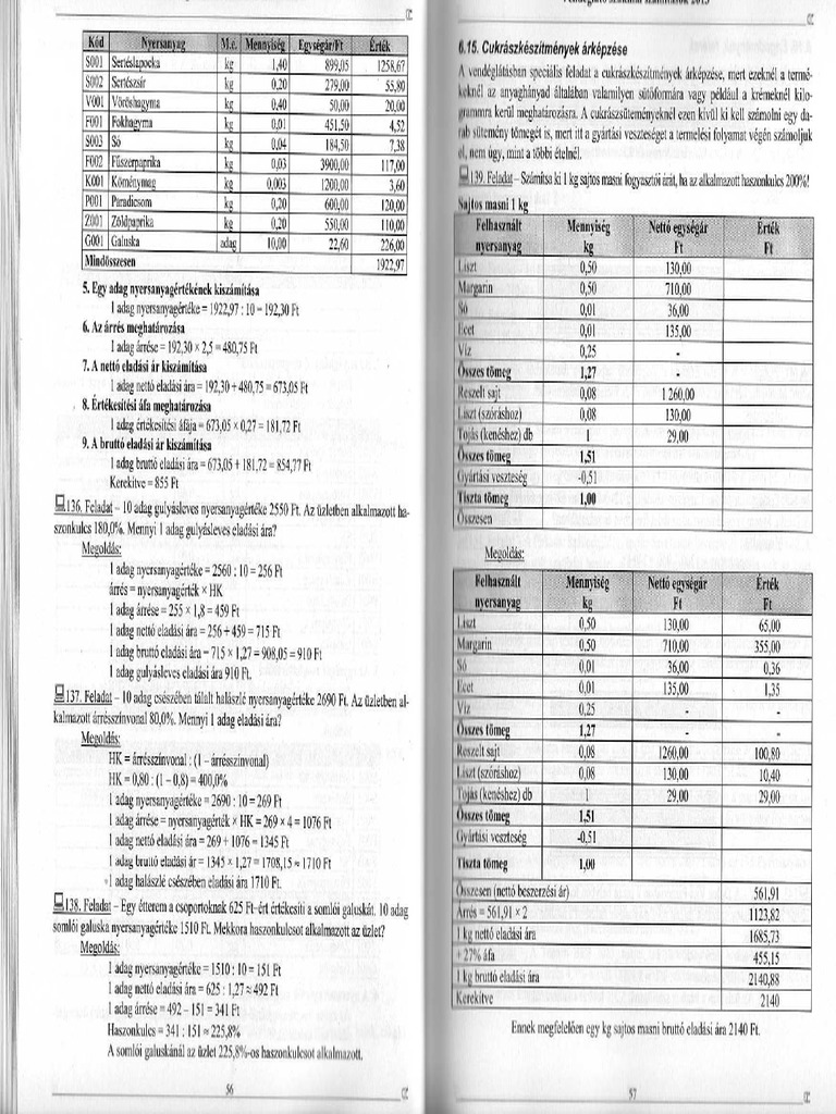 Vendéglátó Szakmai Számítások - 2 | PDF