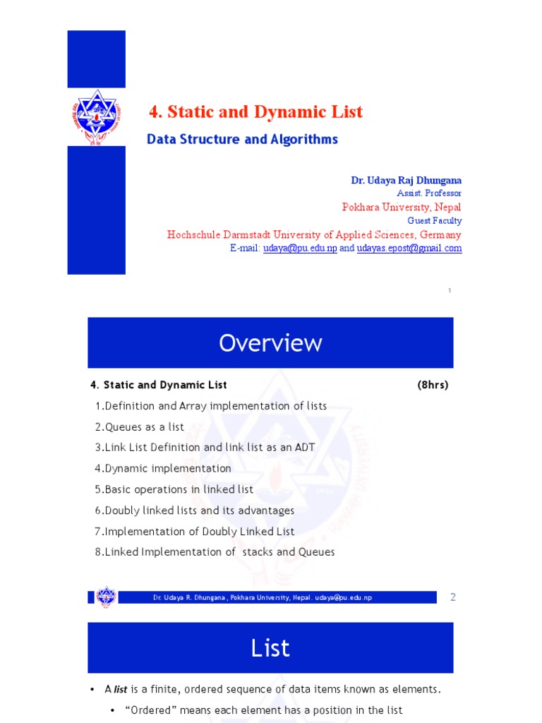 CH 4 Static and Dynamic List | PDF | Pointer (Computer Programming) | Computer Science