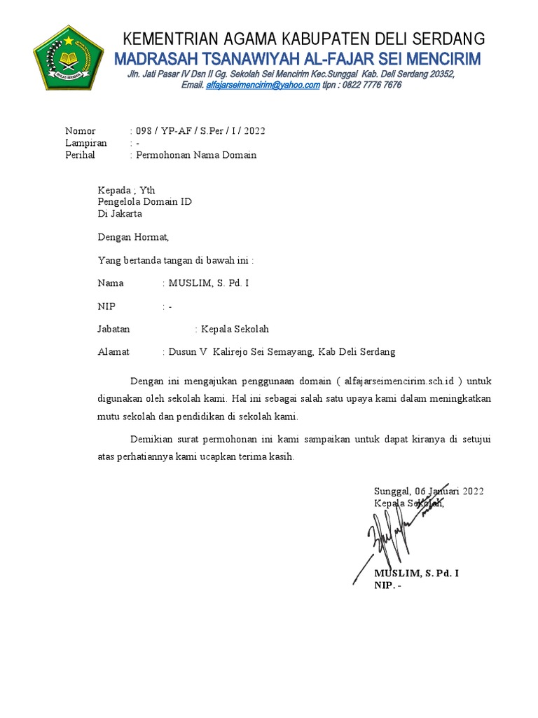Surat Permohonan Pengaktifan Domain | PDF Surat Permohonan Pengaktifan Domain | PDF