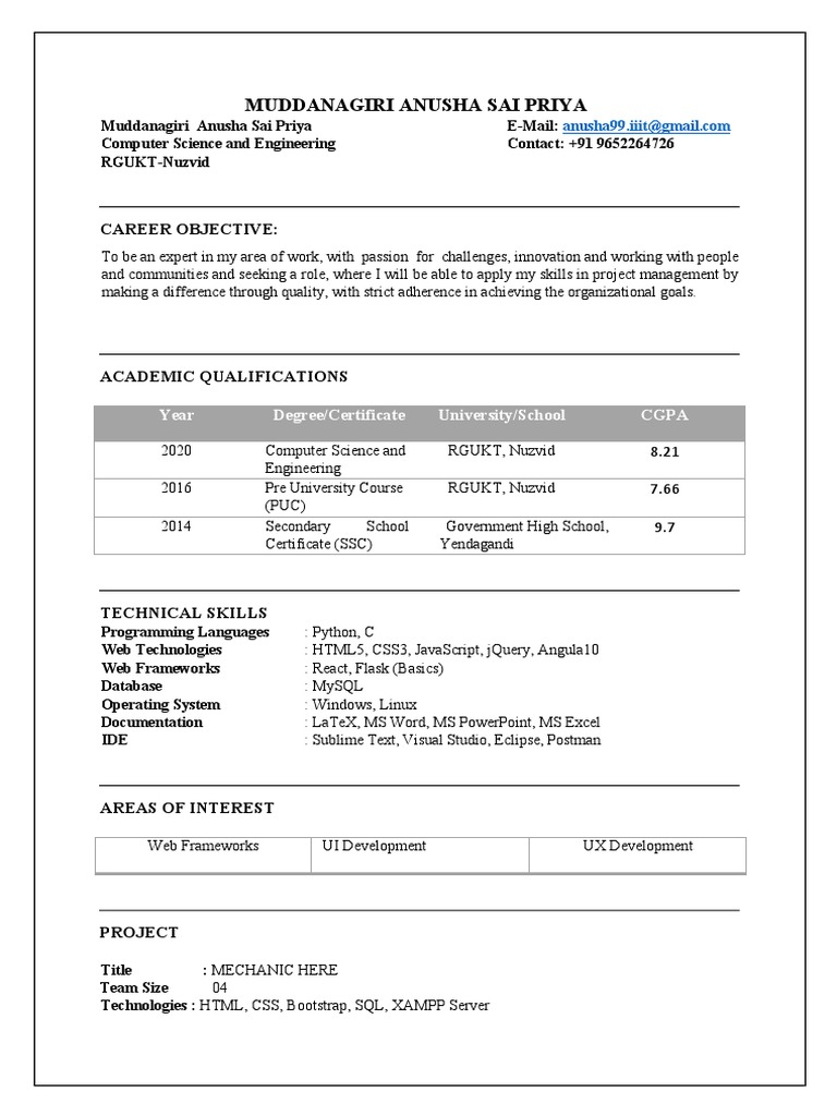 CV-Anusha Sai Priya - Updated | PDF | World Wide Web | Internet & Web