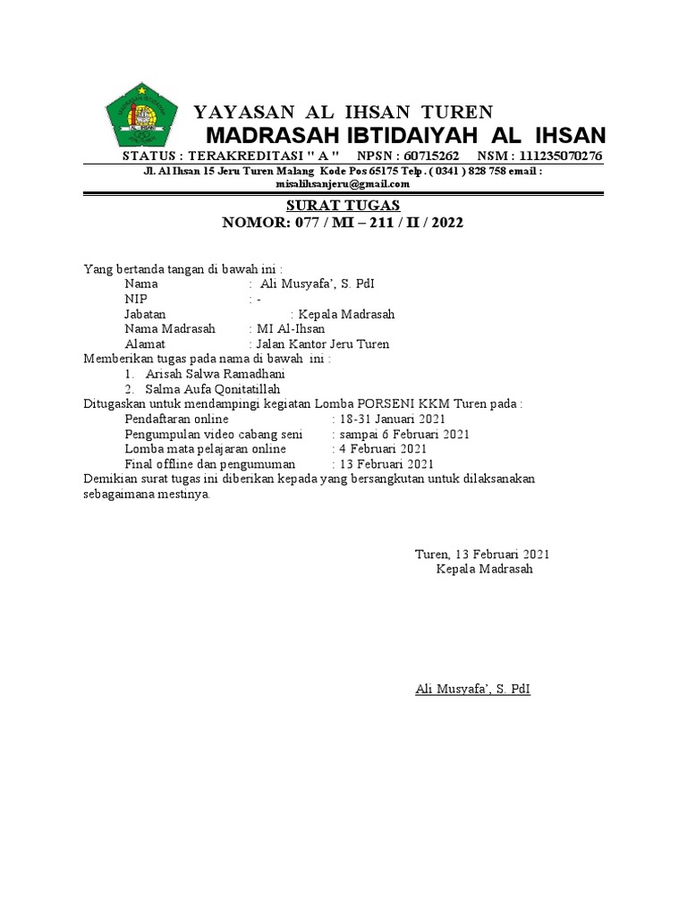 Surat Tugas Porseni | PDF