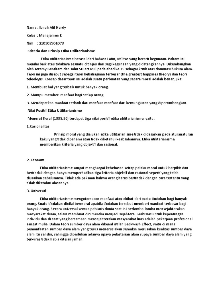 ETIKA UTILITARIANISME DALAM BISNIS | PDF