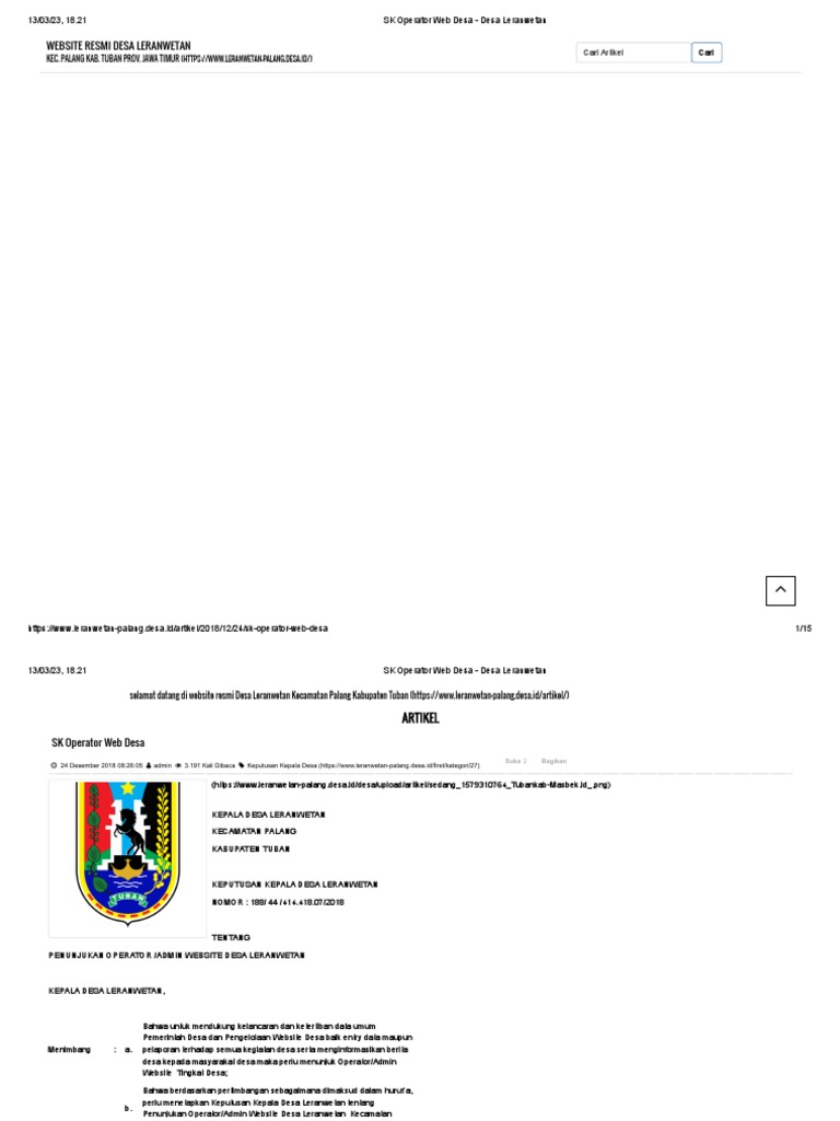 SK Operator Web Desa - Desa Leranwetan | PDF