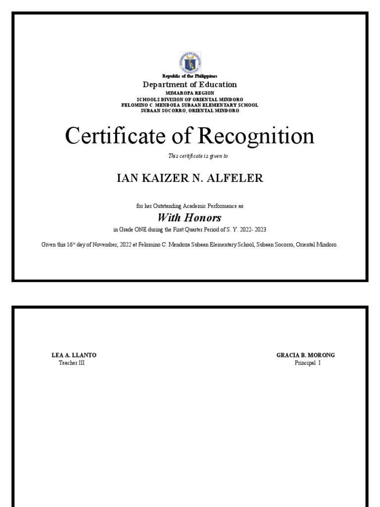 Certificate With Honors | PDF