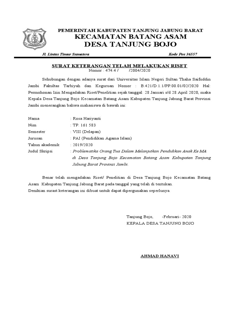 Surat Keterangan Riset | PDF