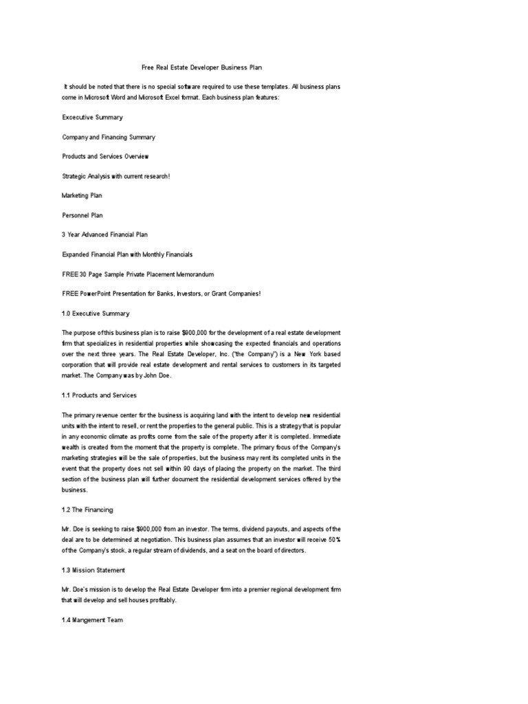Real Estate Development Business Plan | PDF | Real Estate Investing ...