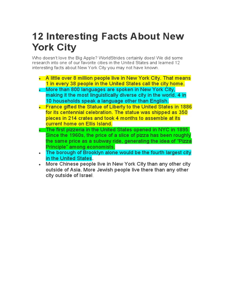 12 Interesting Facts About New York City | PDF