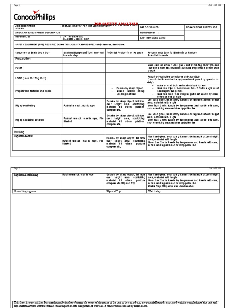 Habitat Installation for Hot Work Safety | PDF | Safety | Occupational ...