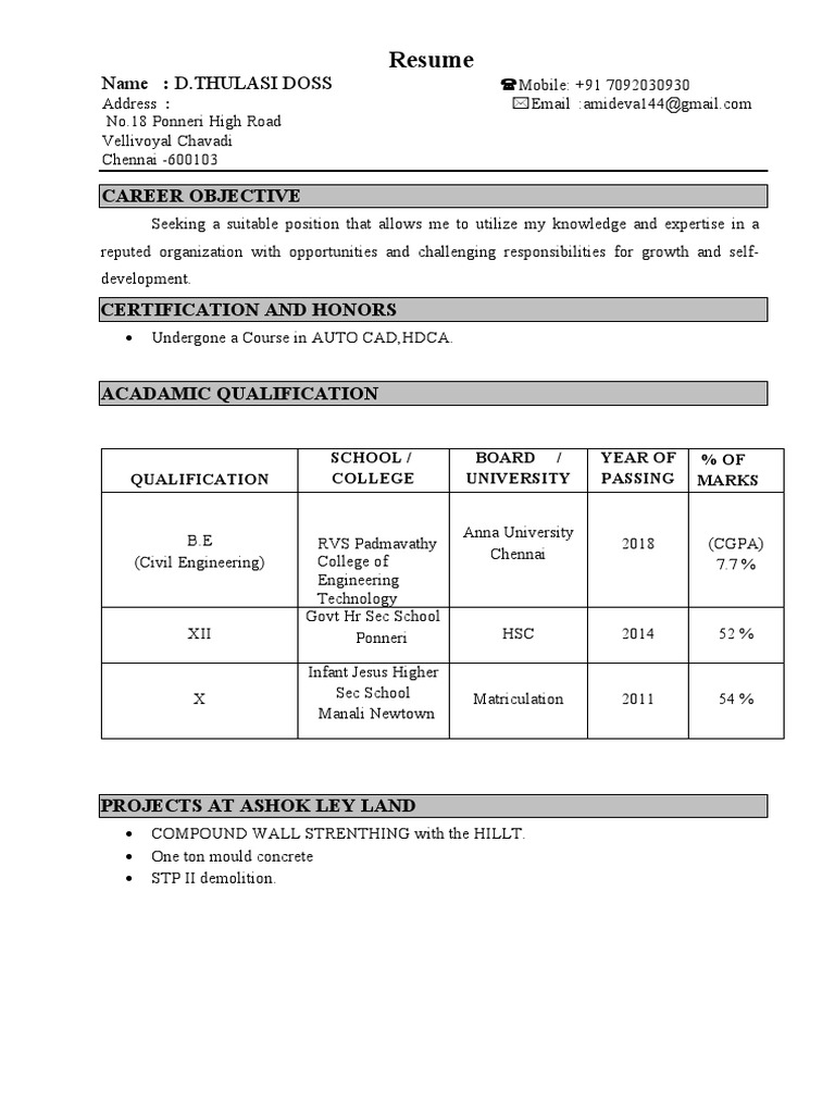 Thulasi Doss Resume | PDF | Engineering | Science