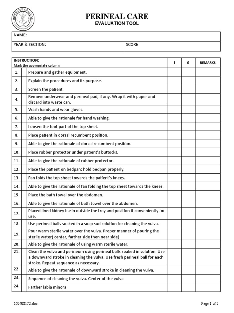 Perineal Care Evaluation Tool | PDF | Labia | Animal Female ...