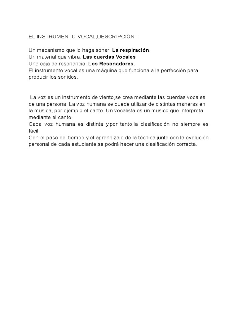 El Instrumento Vocal: Descripción y Función | PDF