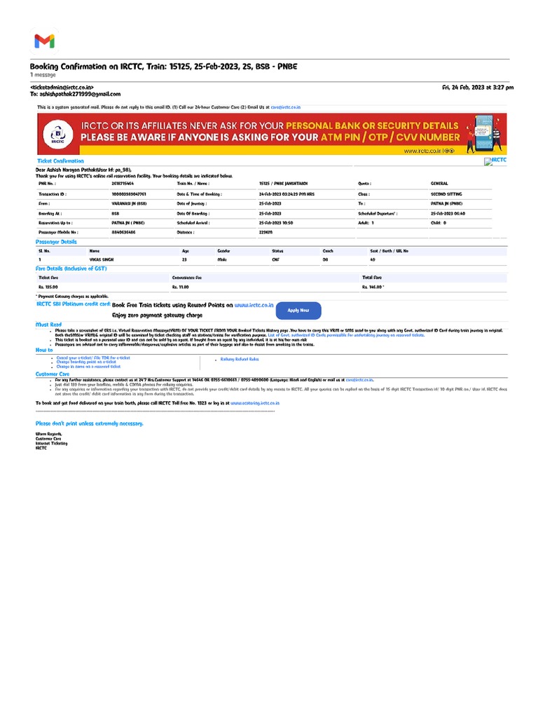 Vikas Ticket | PDF | Service Industries | Banking Technology