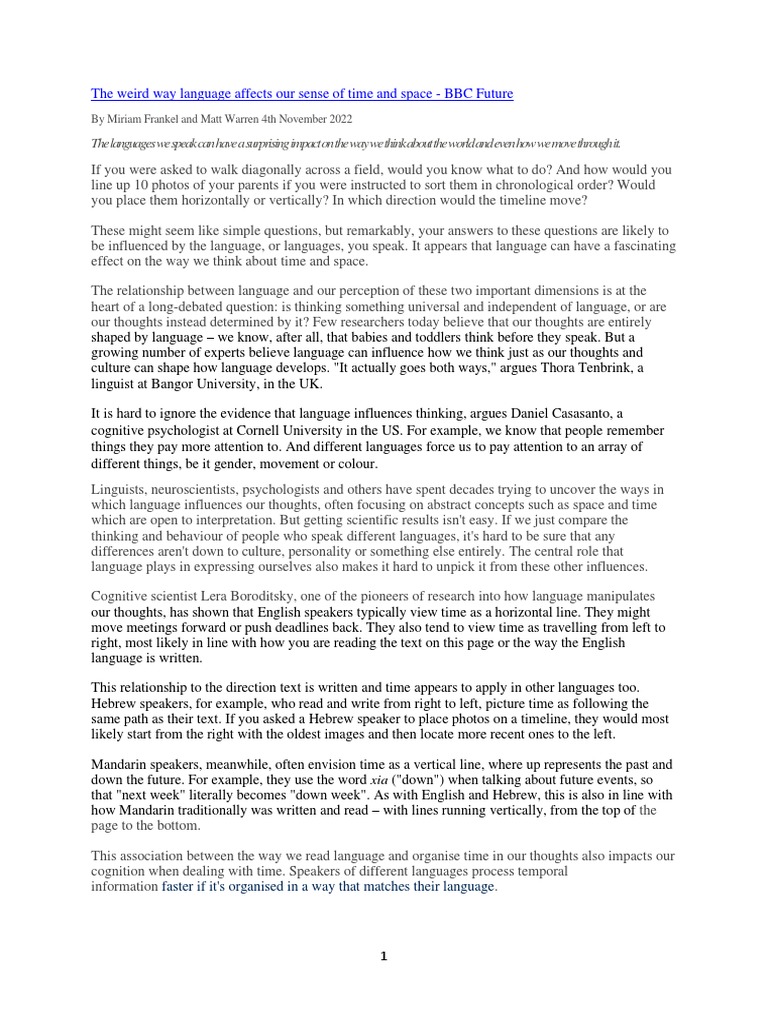 The Weird Way Language Affects Our Sense of Time and Space | Download ...