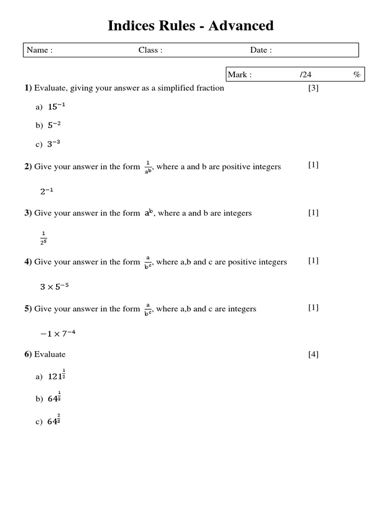 Indices Rules - Advanced - 3 | PDF | Mathematical Concepts | Mathematics