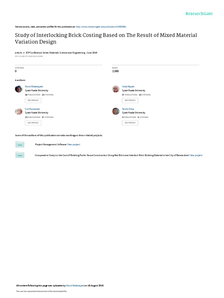 Study of Interlocking Brick Costing Based On The R | PDF | Concrete | Brick
