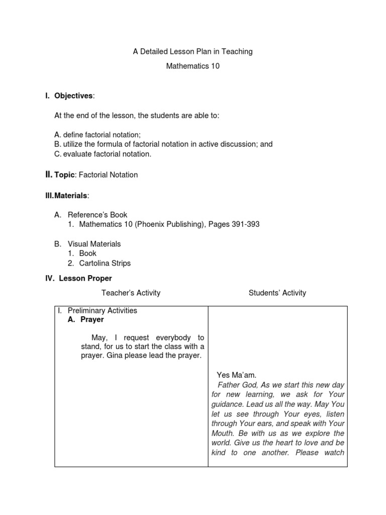 Factorial Notation Pdf Prayer Lesson Plan