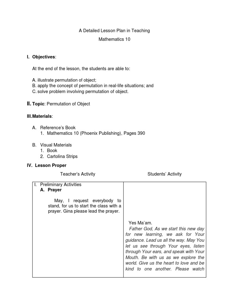 Lesson Plan: Illustrating Permutations | PDF | Permutation | Classroom